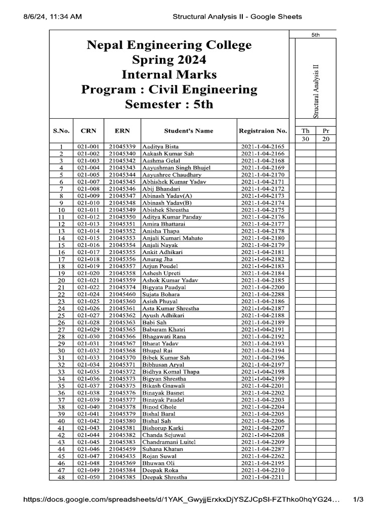 Structure Analysis II 021 Internal Marks | PDF