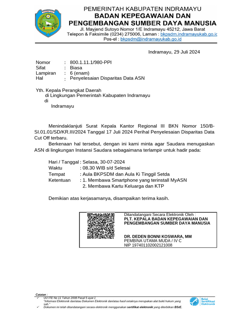 Undangan Disparitas Data Perbaikan NIK SIASN | PDF