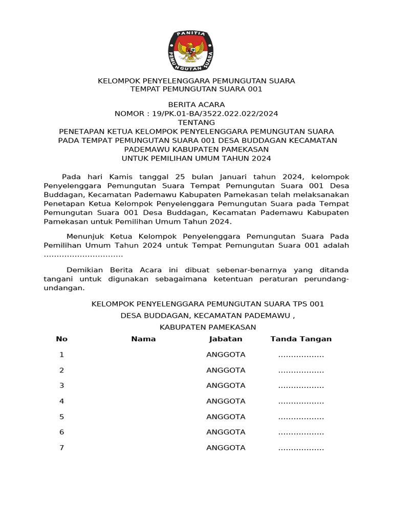 Format Ba KPPS Ketua KPPS | PDF