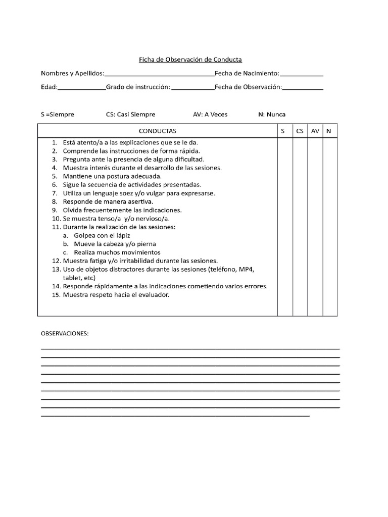 Modelo de Ficha de Observación de Conducta | PDF