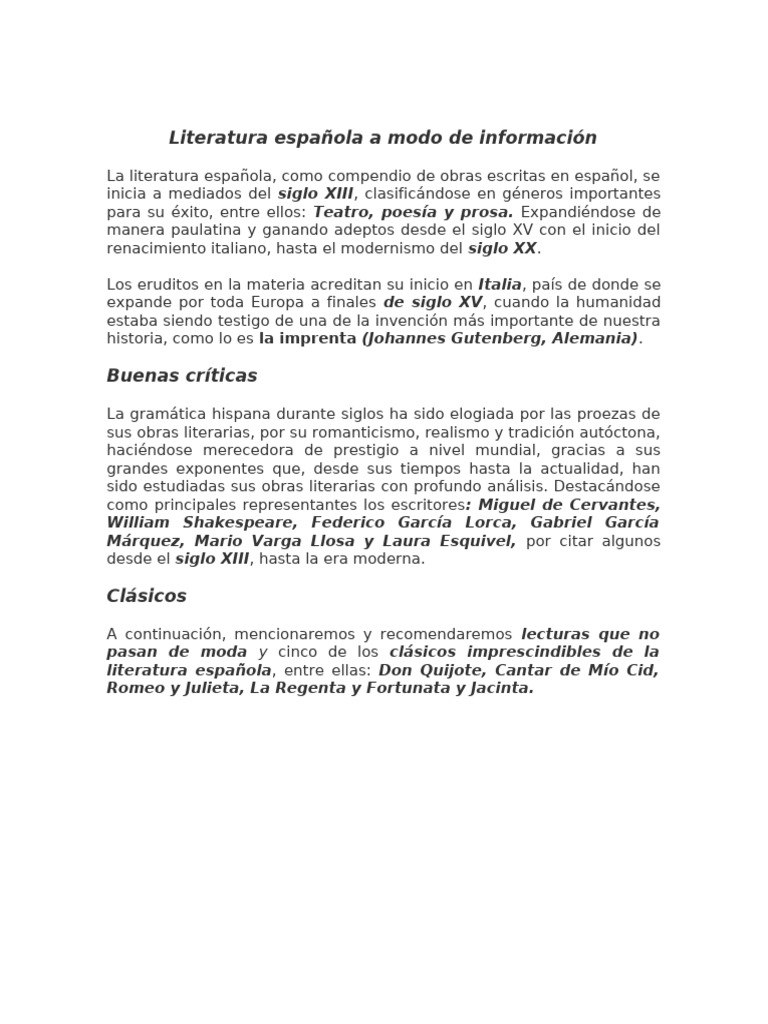 LITERATURA ESPAÑOLA | PDF