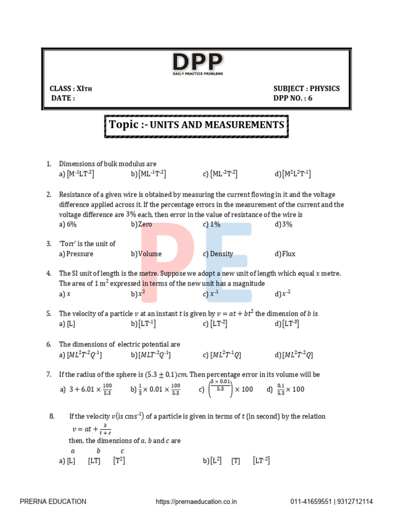 Units and Measurements DPP 6 Min | PDF
