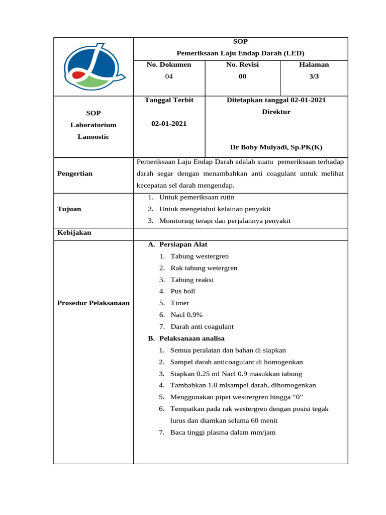 SOP Pemeriksaan LED | PDF