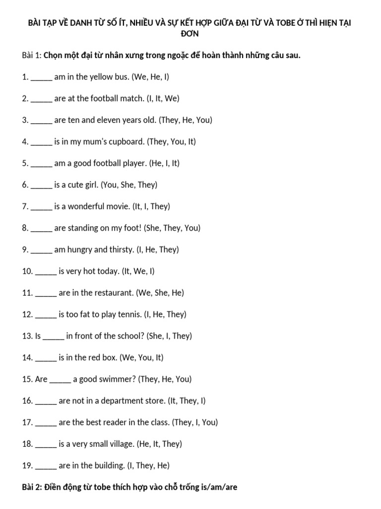 Bai Tap Ve Danh Tu So Nhieu Va So It | PDF