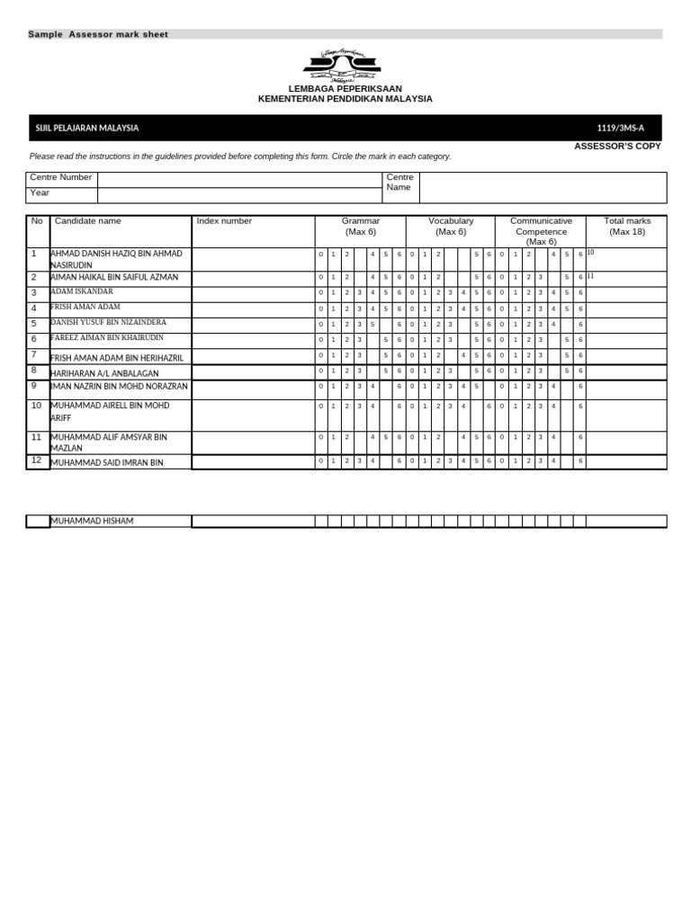 Speaking SPM Sample Assessment Form | PDF