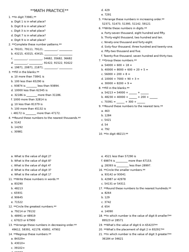 Math Practice G4 Unit 1 Ver 2 | PDF