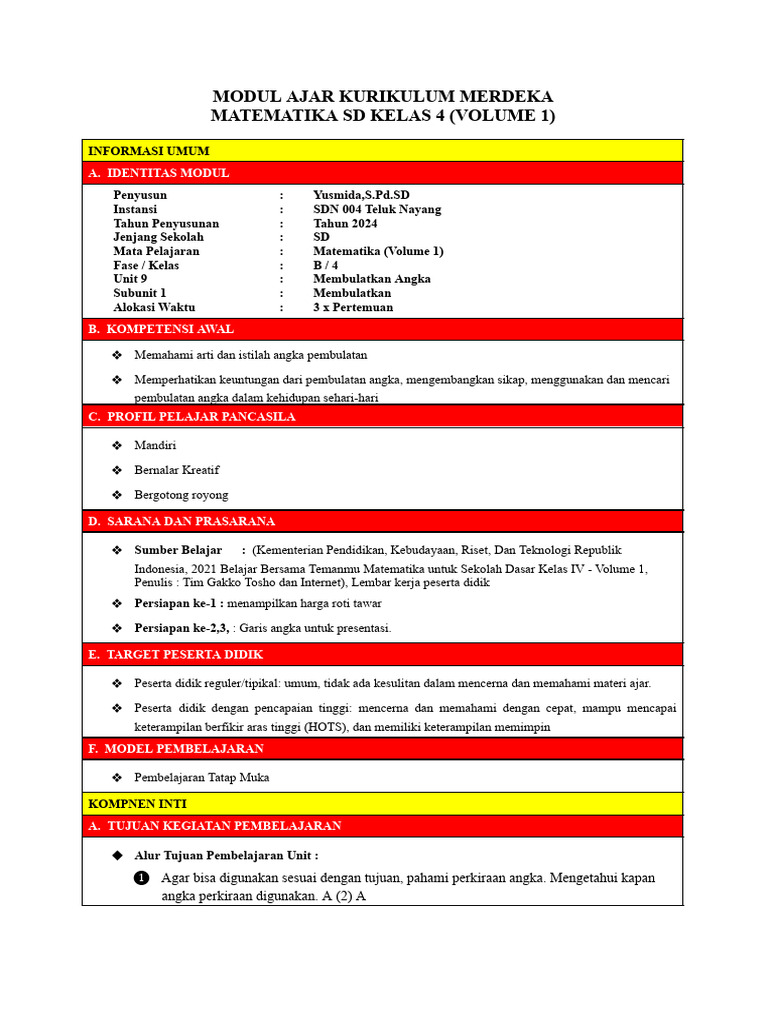 Modul Ajar MTK Unit 9 | PDF