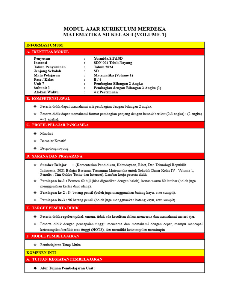 Modul Ajar MTK Unit 7 | PDF