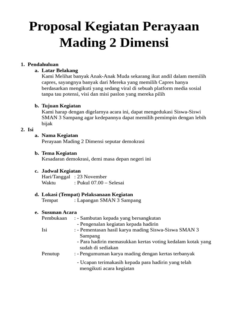 Proposal Kegiatan Perayaan Mading 2 Dimensi | PDF