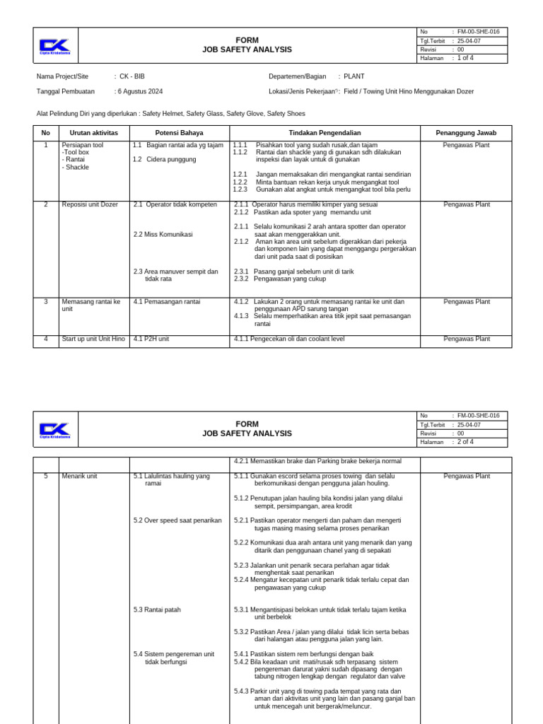 JSA Towing Unit Hino Dengan Dozer | PDF