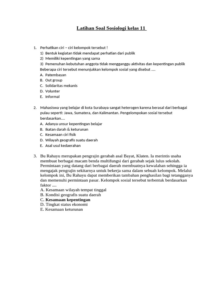 Latihan Soal 11 IPS 1 | PDF