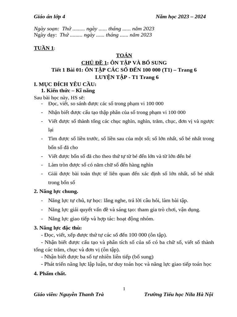 TUẦN 1 - TOÁN 4 KNTT | PDF