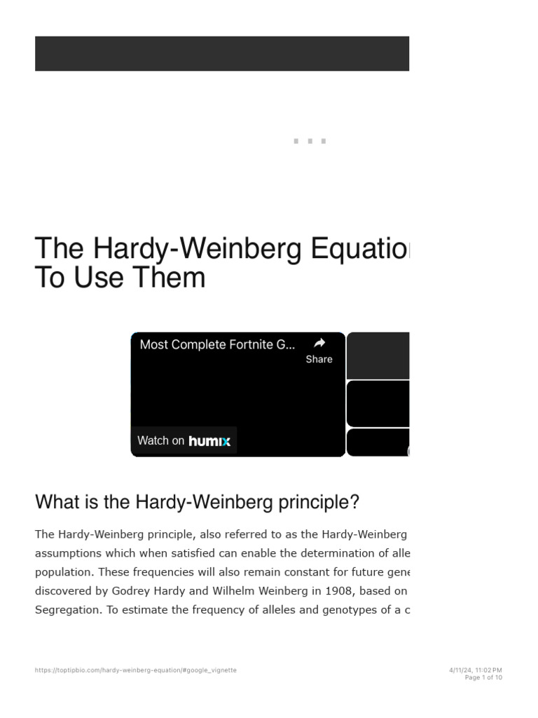 The Hardy-Weinberg Equations And How To Use Them | PDF