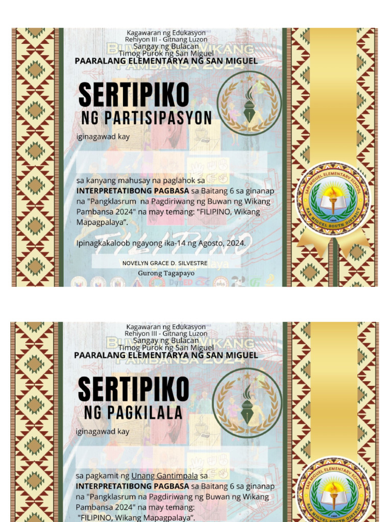 Sertipiko Ng Partisipasyon Buwan Ng Wika 2024 Activities
