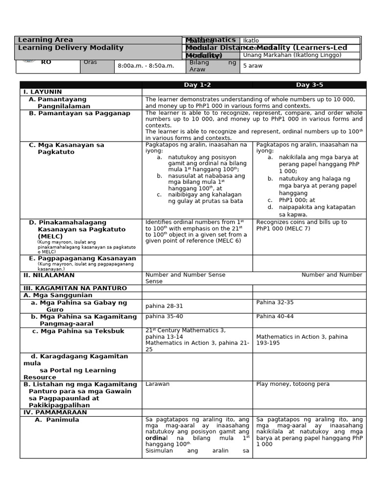 Math-Grade-3-IDEA-LE-Q1-WEEK-3-MELC 6-7-v.1 | PDF