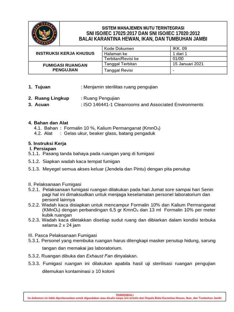 IKK.09 Fumigasi Ruangan | PDF