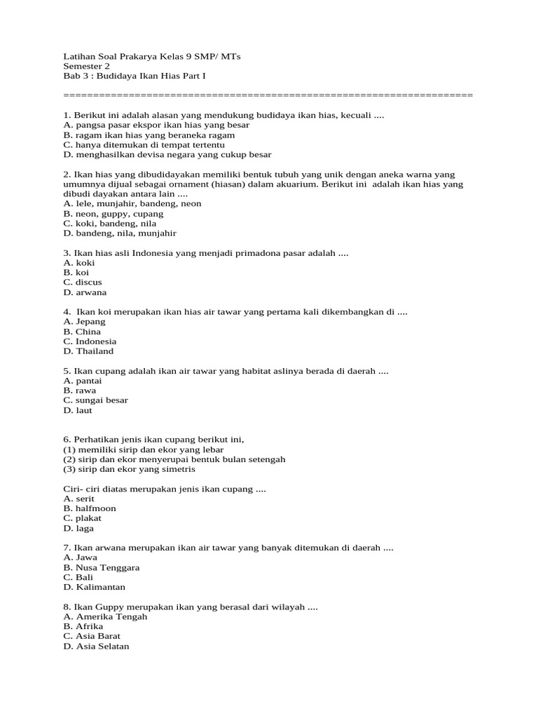 Latihan Soal Prakarya Kelas 9 SMP BAB III Part 1 - 3 | PDF