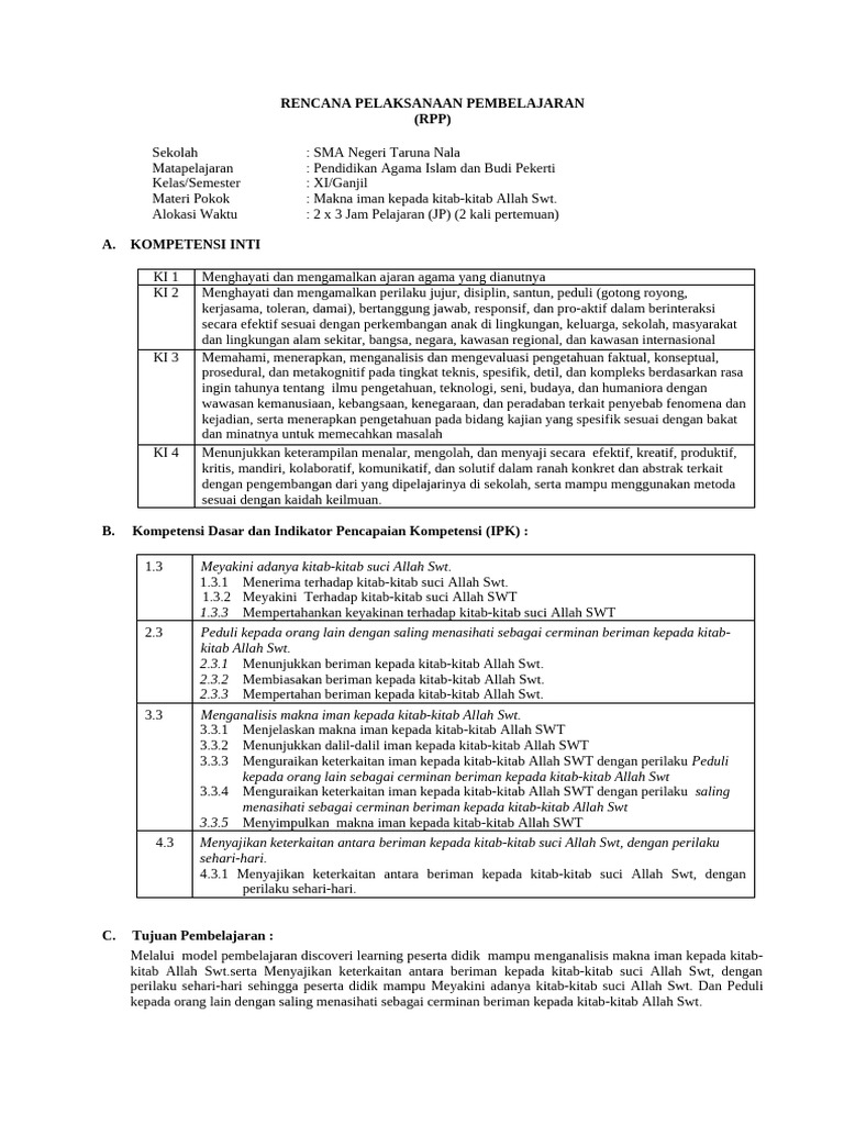 RPP 1.3 Kitab Allah SWT | PDF