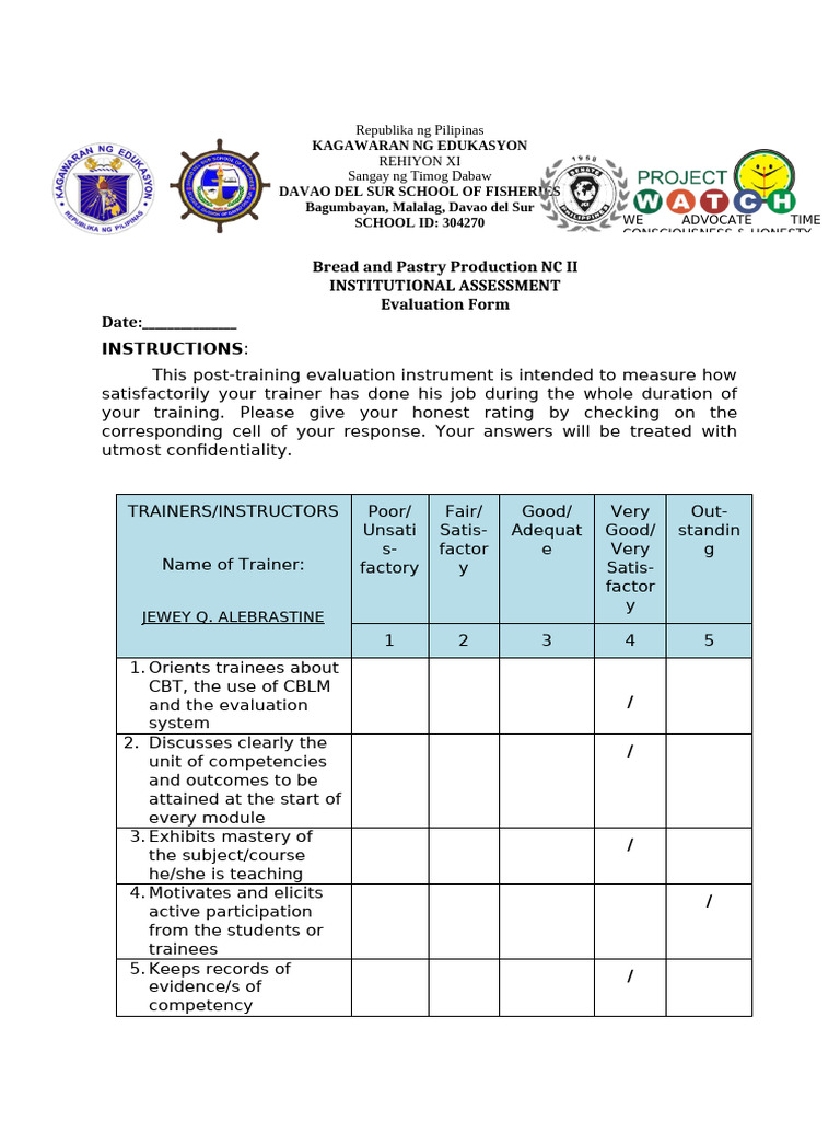 EVALUATION FORM For Trainer | PDF