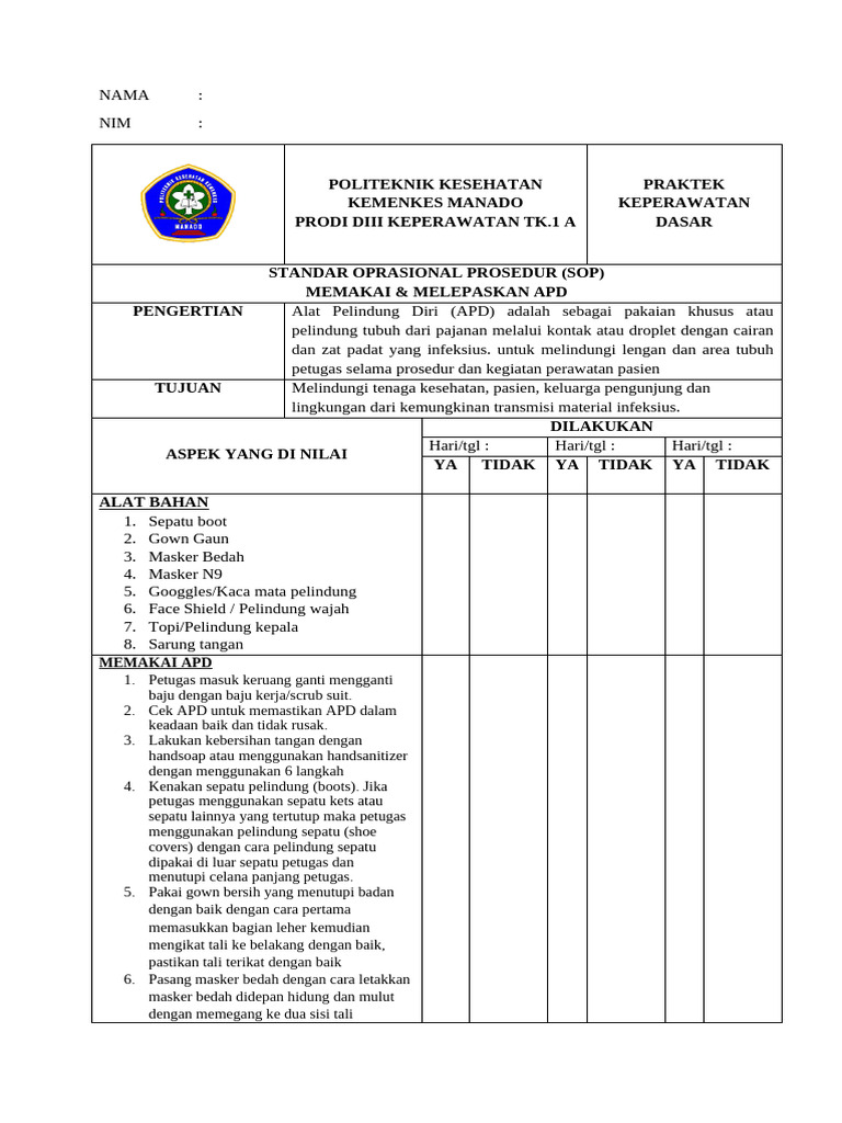 SOP MPS Memakai & Melepaskan APD | PDF