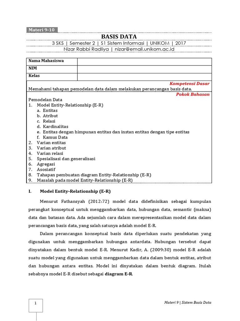 Materi 9,10 - Pemodelan Data (SBD - 2017) | PDF