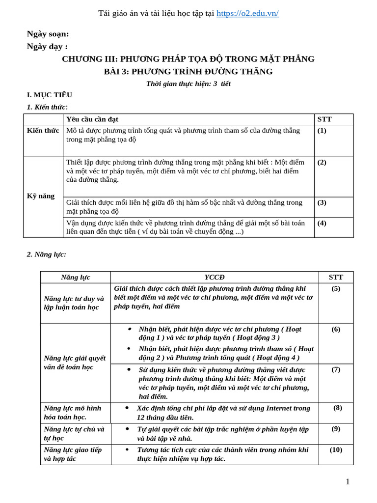 C7 Bài 3 PHƯƠNG TRÌNH DƯỜNG THẲNG CÁNH DIỀUo2.edu - .VN | PDF