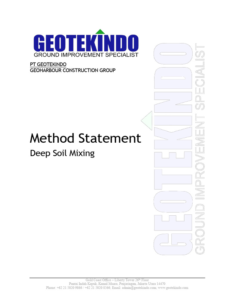 Geotekindo - Method of Statement of Deep Soil Mixing | PDF