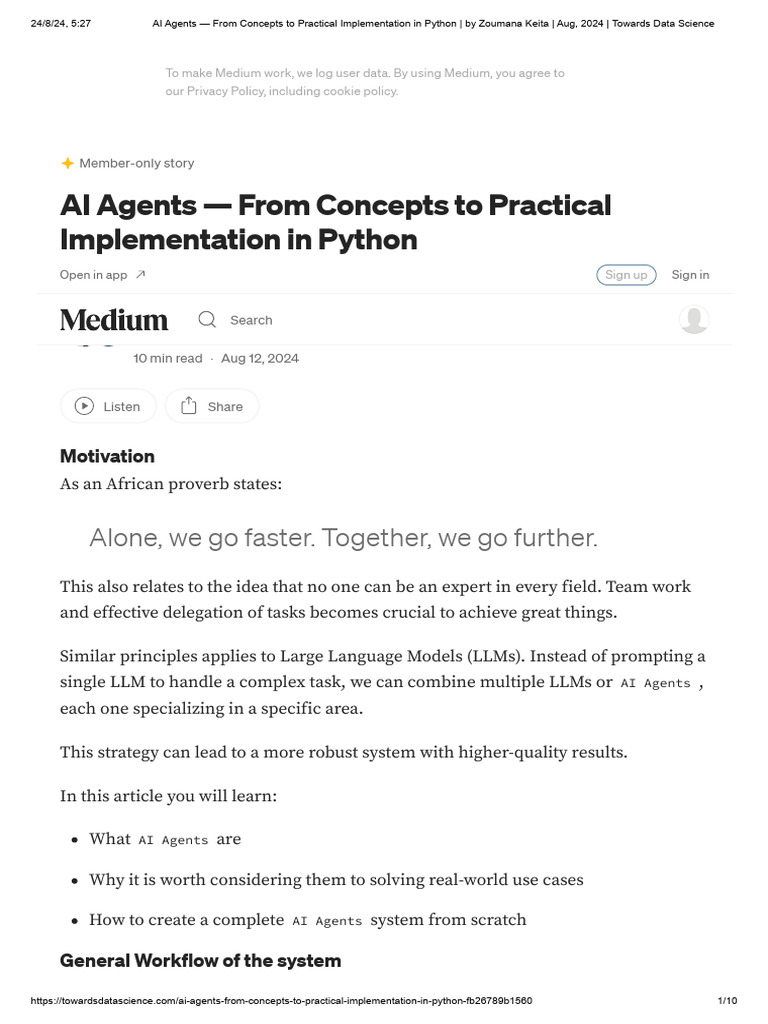 AI Agents - From Concepts To Practical Implementation in Python - by Zoumana Keita - Aug, 2024 ...