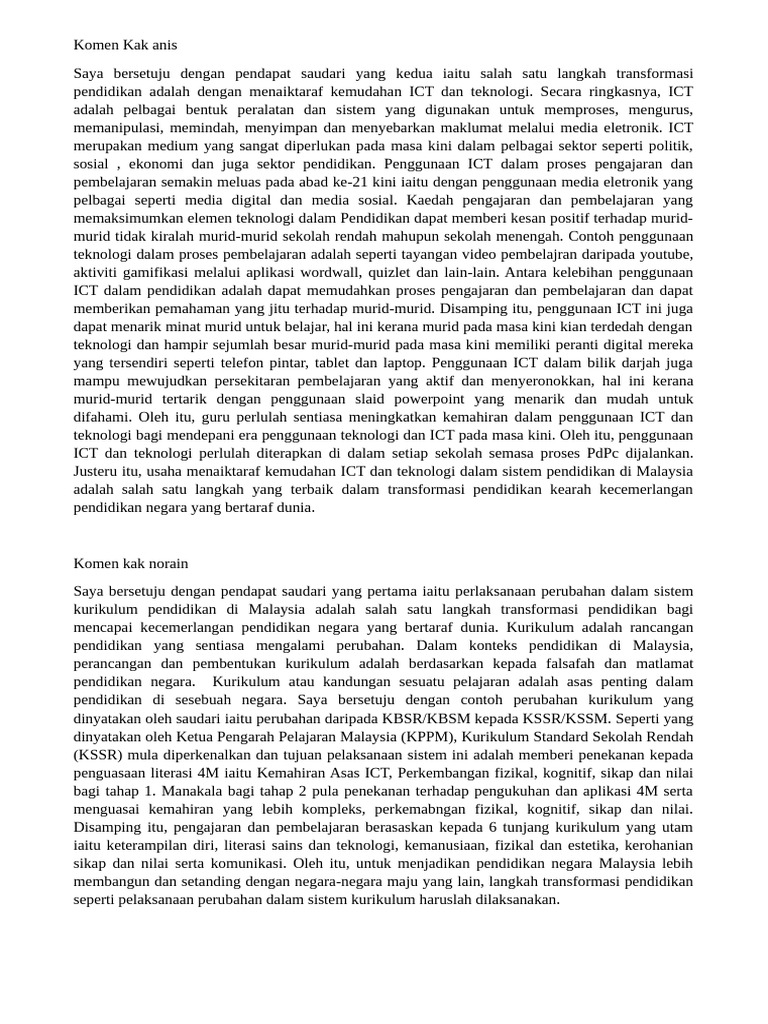 Komen Kak Anis | PDF