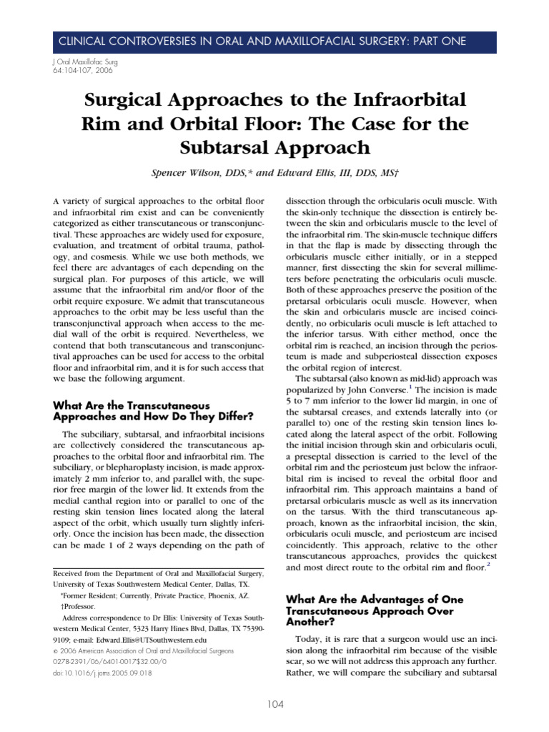 Surgical Approaches To The Infraorbital Rim and Orbital Floor The Case ...
