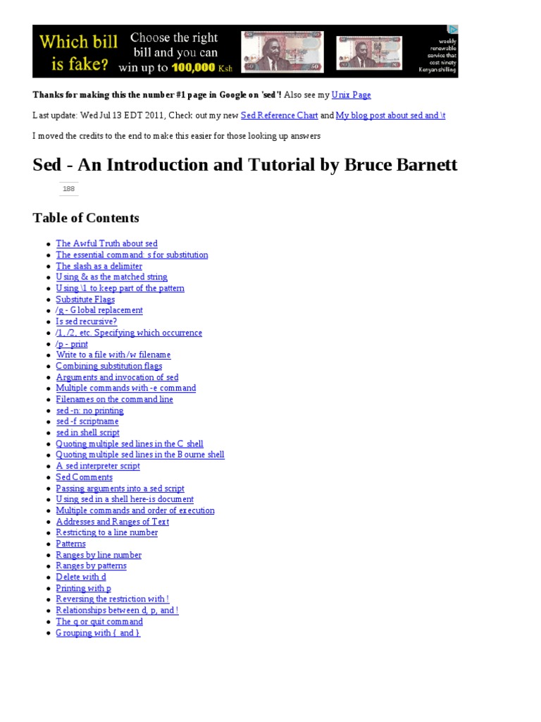 Sed - An Introduction and Tutorial by Bruce Barnett | Download Free PDF | Regular Expression ...
