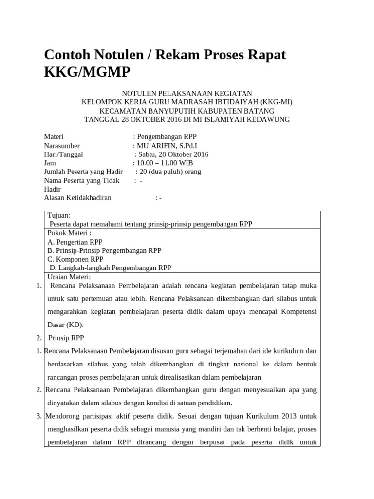 Contoh Notulen KKG | PDF