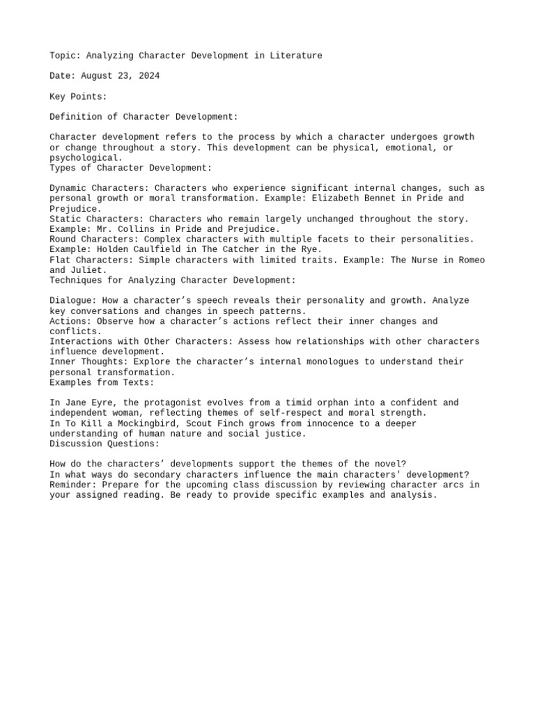 Topic Analyzing Character Developme | PDF