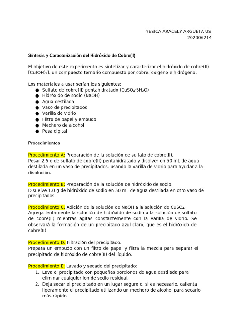 Experimento PARA QUIMICA ASI BIEN CHIDO CREANME | PDF