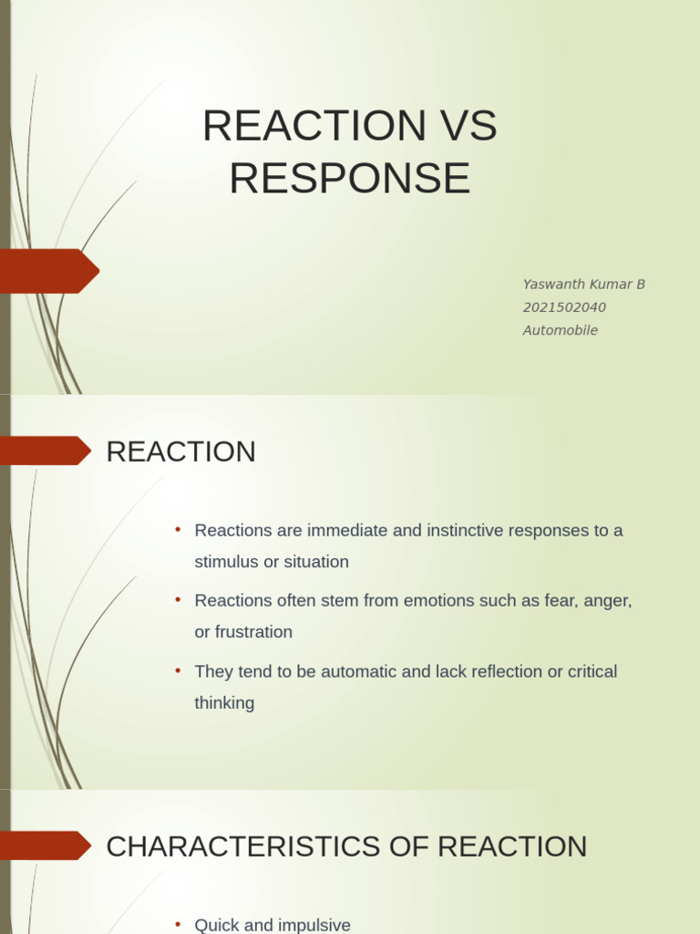 Reaction Vs Response | PDF