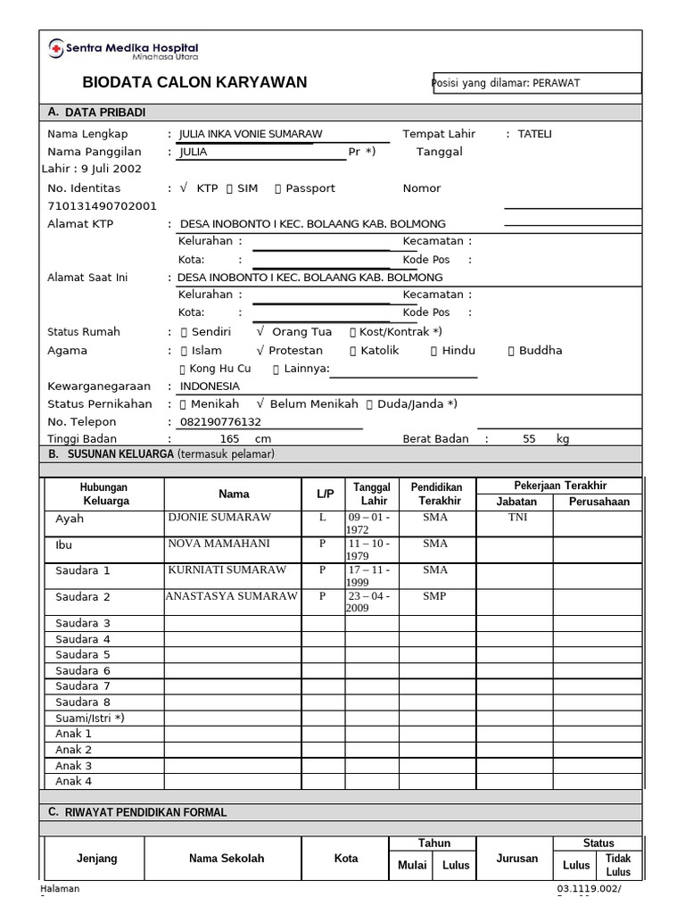 002 Biodata Calon Karyawan | PDF