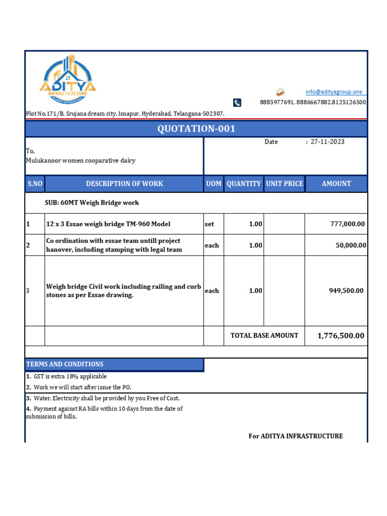 Weigh Bridge Estimation Quotation | PDF