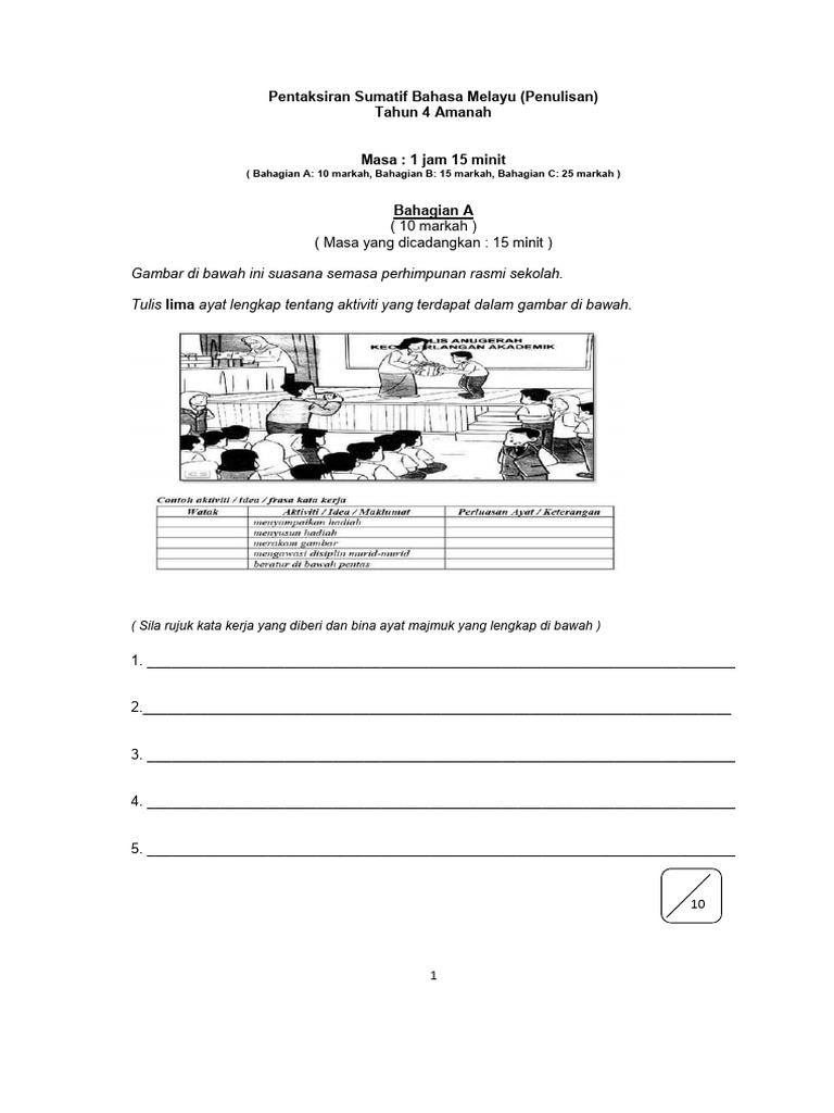 Pentaksiran Sumatif BM Penulisan (4A) | PDF