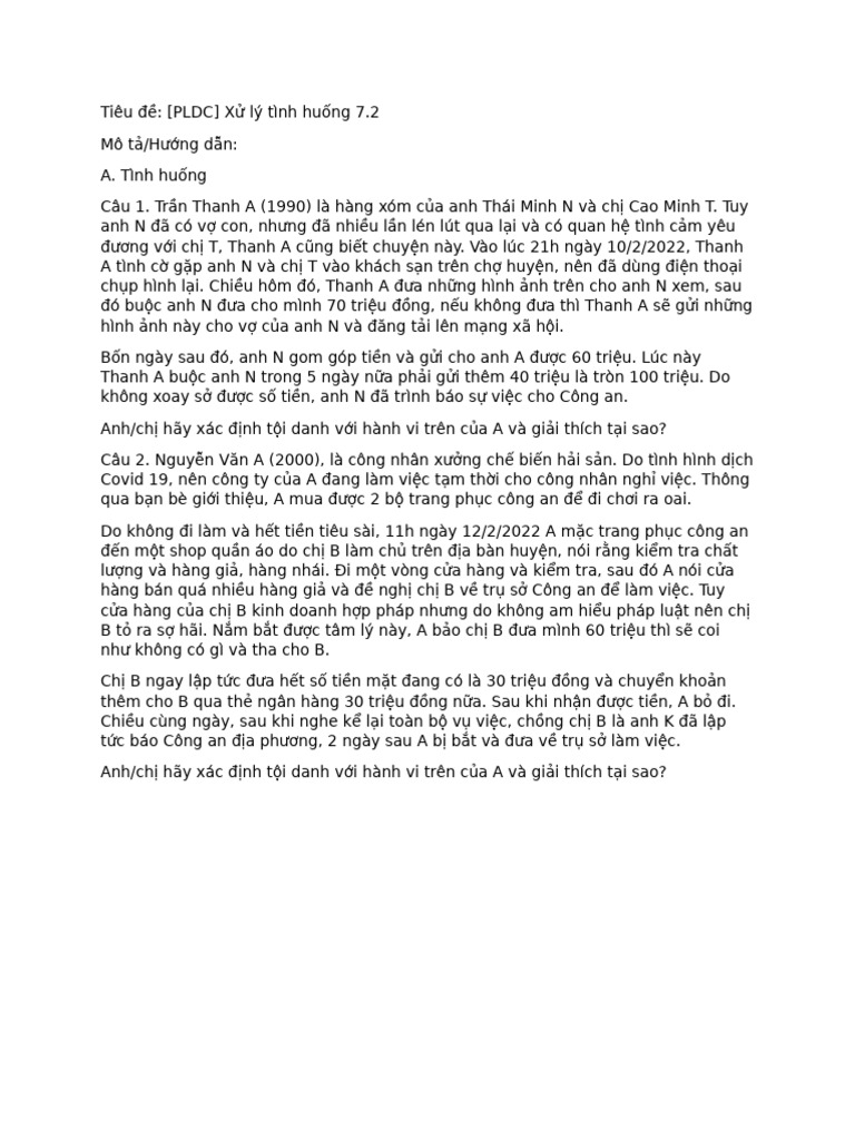 (PLDC) Xử lý tình huống 7.2 | PDF