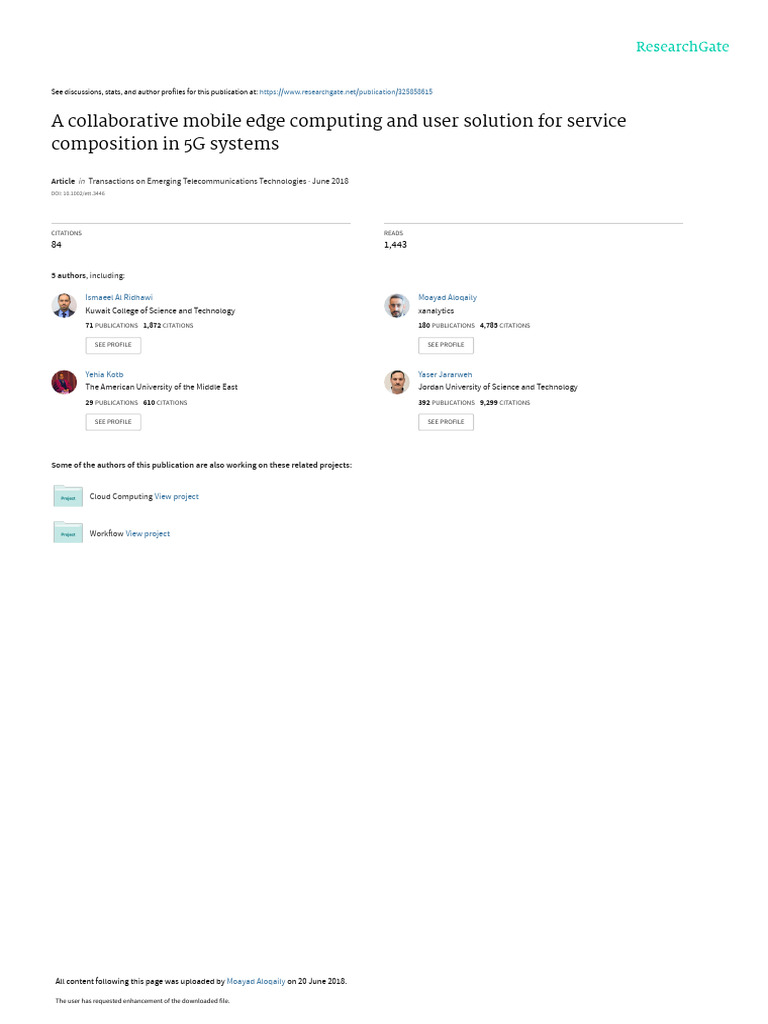 A Collaborative Mobile Edge Computing and User Solution For Service Composition in 5G Systems | PDF