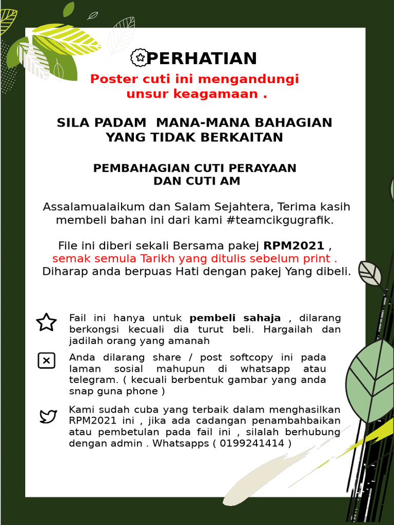 Divider Cuti Am Dan Negeri Di Malaysia B (RPM2021) | PDF