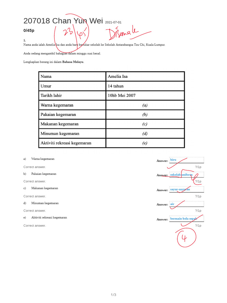 Chan Yun Wei ( (Group C - Shyong) Y8 IGCSE Malay Paper 2 Writing - T1 ...