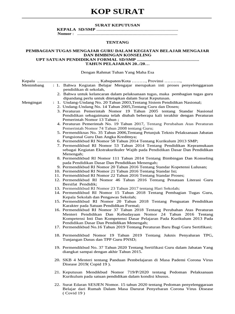 Contoh Dasar Hukum Dalam Pembuatan SK Mengajar Guru - Tukang Ketik | PDF