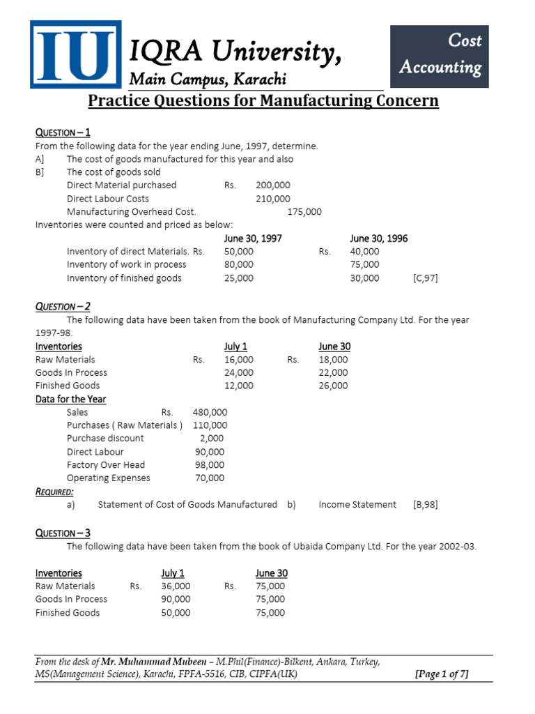 Week 2 - PQs For Manufacturing Concern | PDF