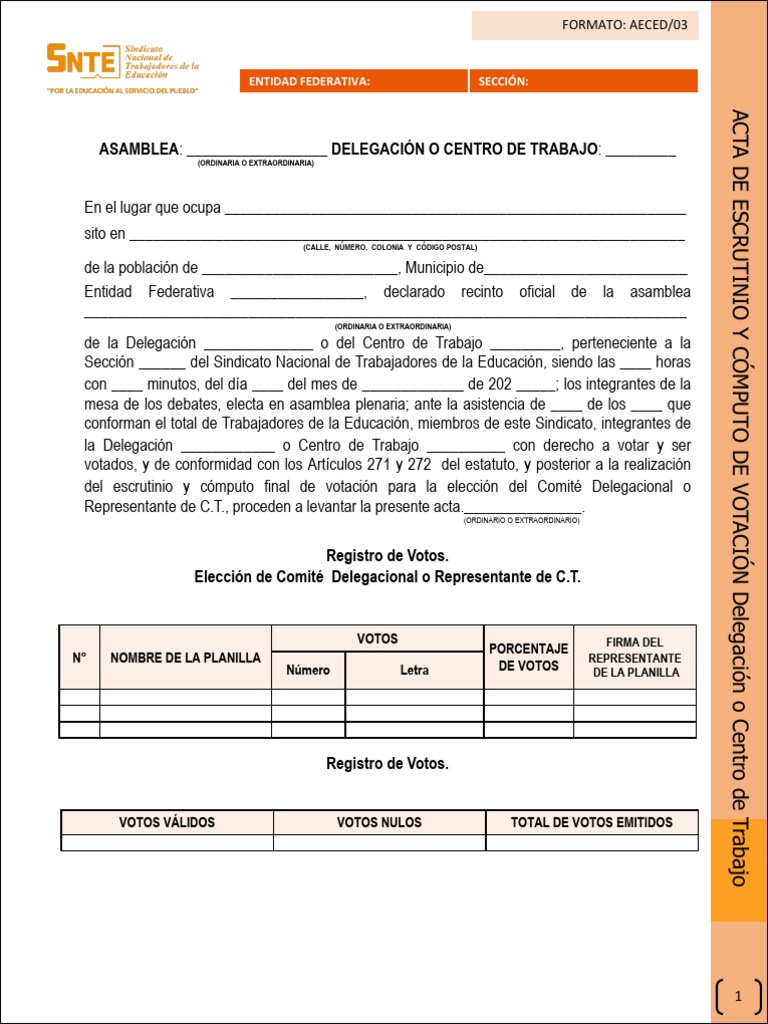 Acta de Esc y Comp de Vot Delegacional o CT | PDF