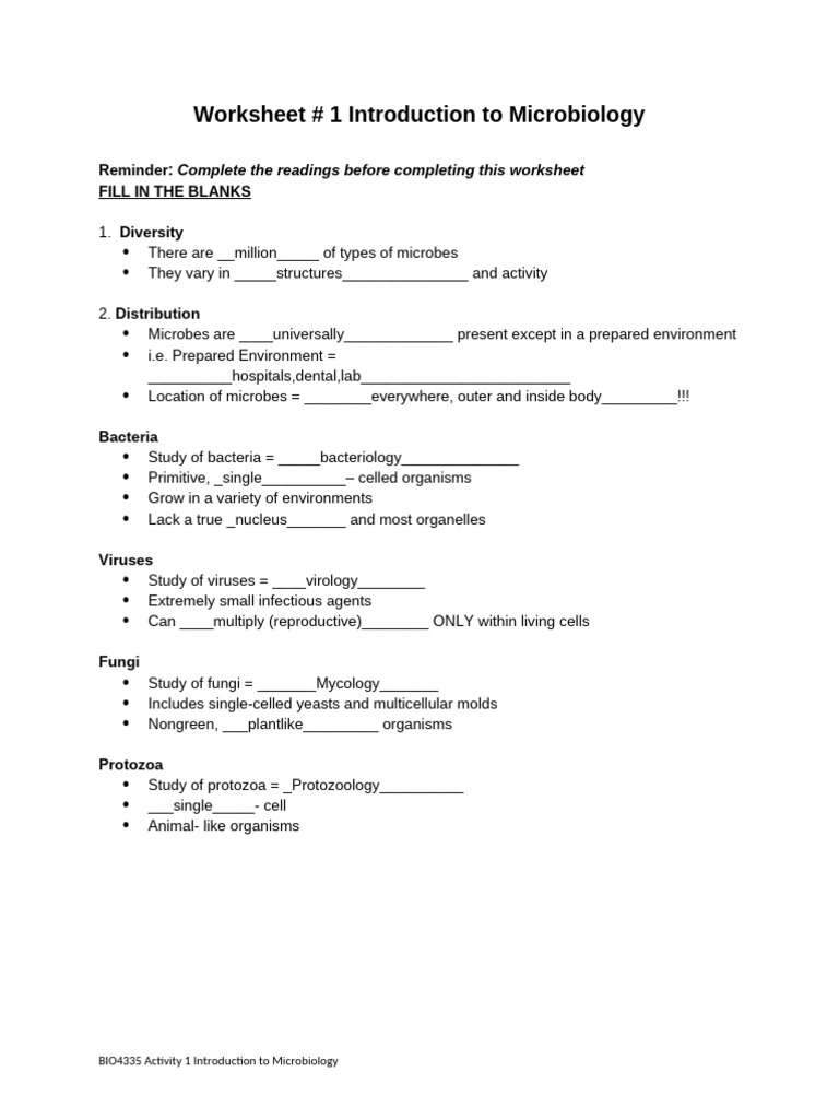 Worksheet 1 Intro To Microbiology | PDF | Fungus | Self-Improvement