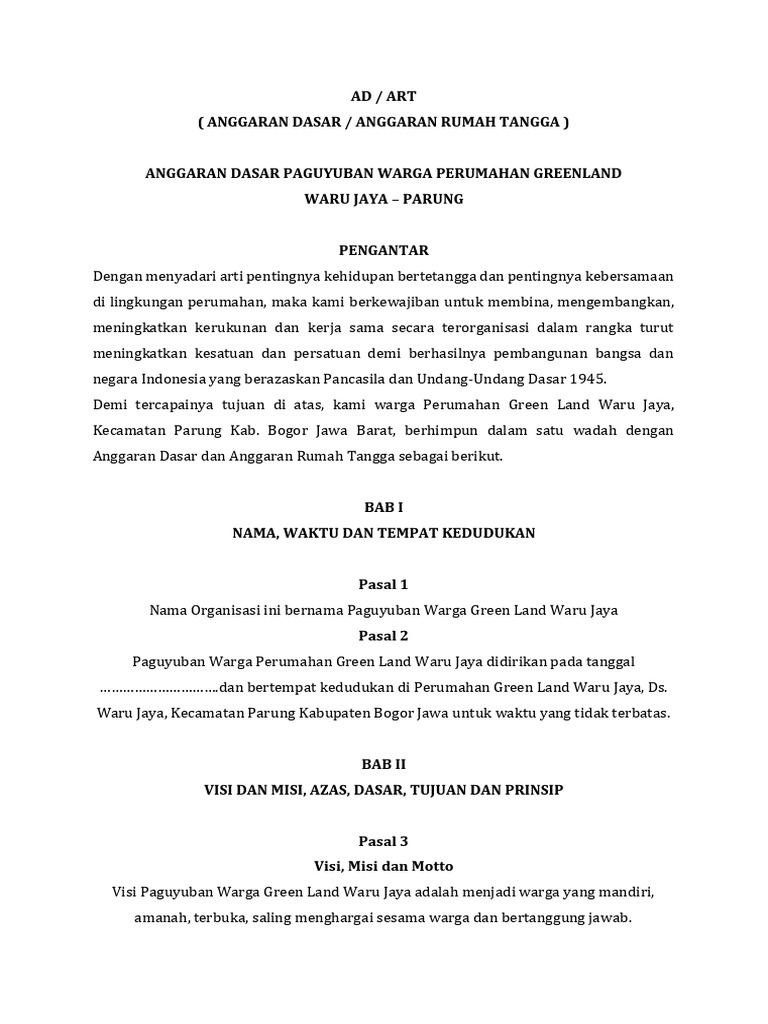 Adart Paguyuban Green Land Waru Jaya | PDF