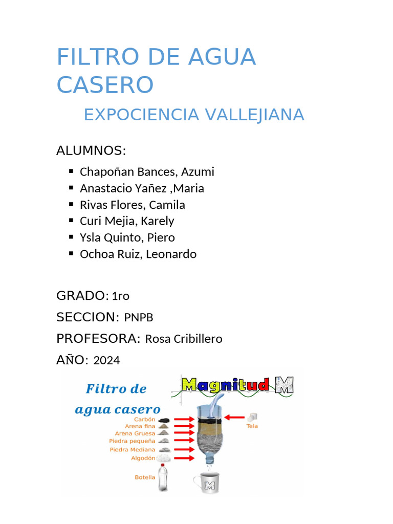 Filtro de Agua Casero | PDF | Agua | Química