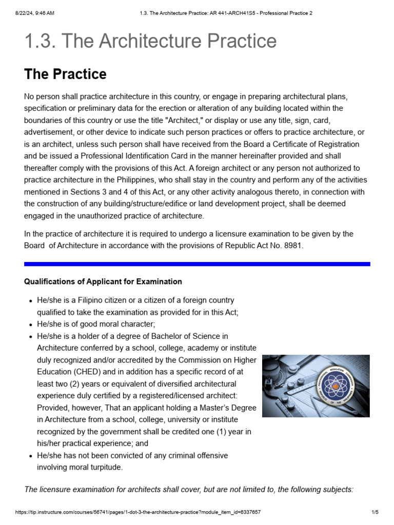 1.3. The Architecture Practice AR 441 ARCH41S5 Professional Practice 2 | PDF