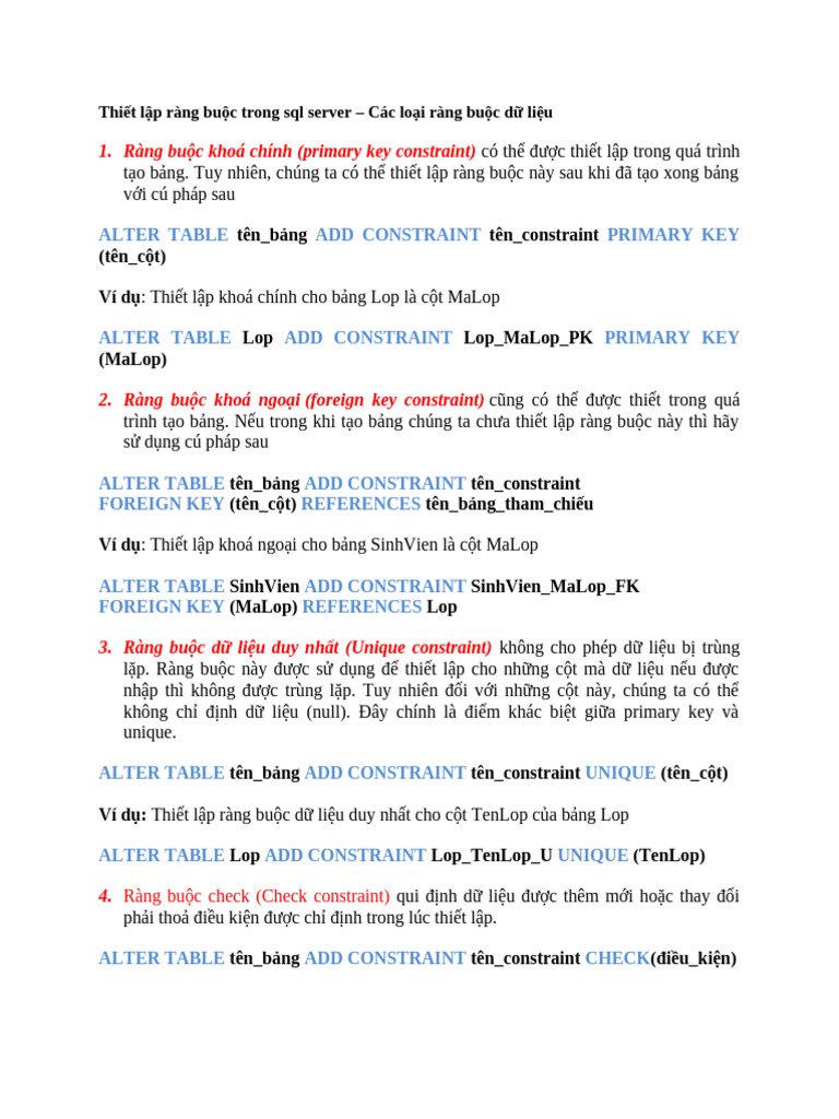 Thiet Lap Rang Buoc Trong SQL Server | PDF